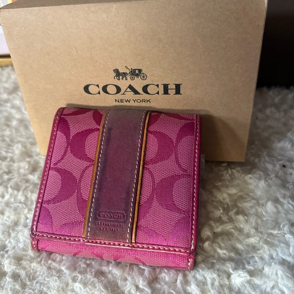Coach | Bags | Coach Signature Compact Wallet In Pink With Box | Poshmark